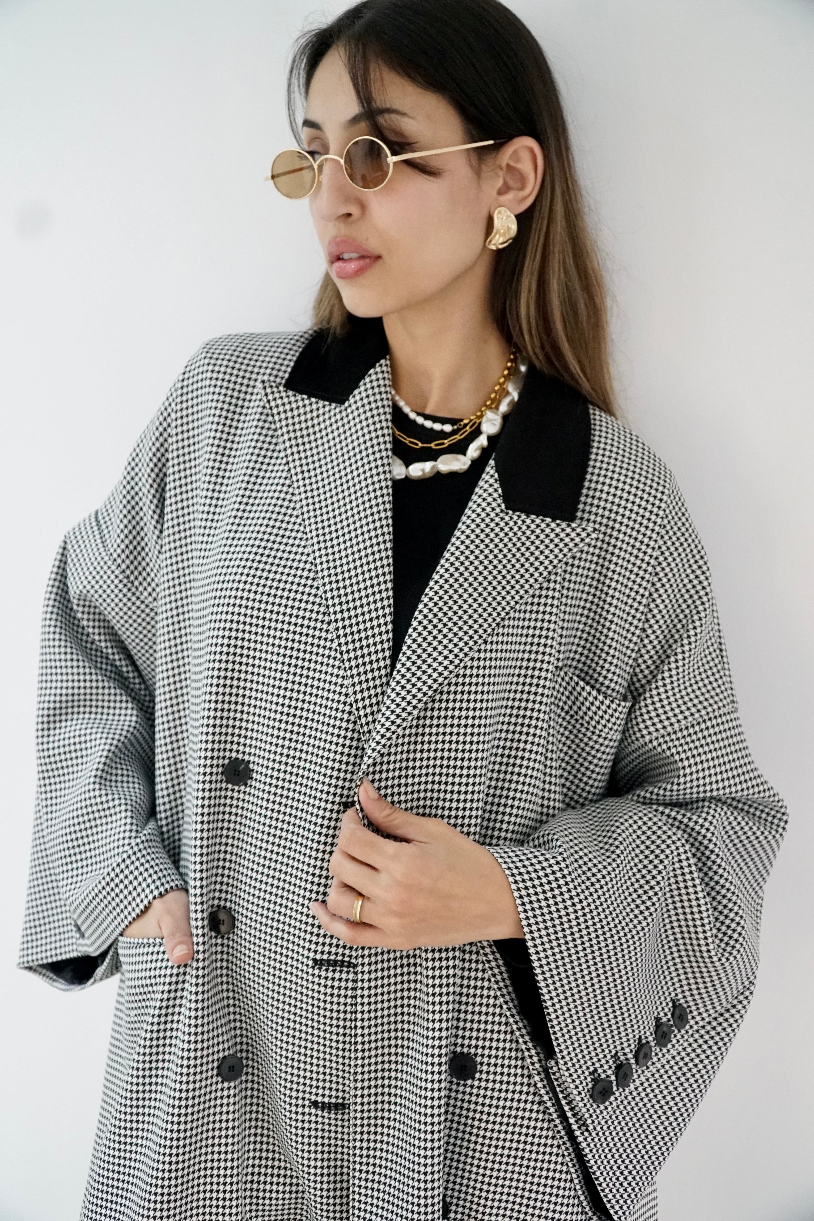 LAYAL - LONG BLAZER COAT - Black & white - Modestories - Made in Morocco